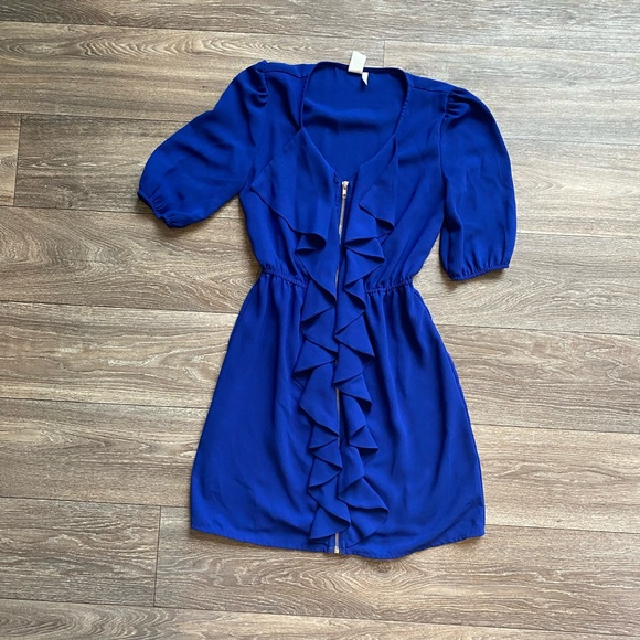 Francesca's Collections | Dresses | Royal Blue Zipper Front Ruffle ...